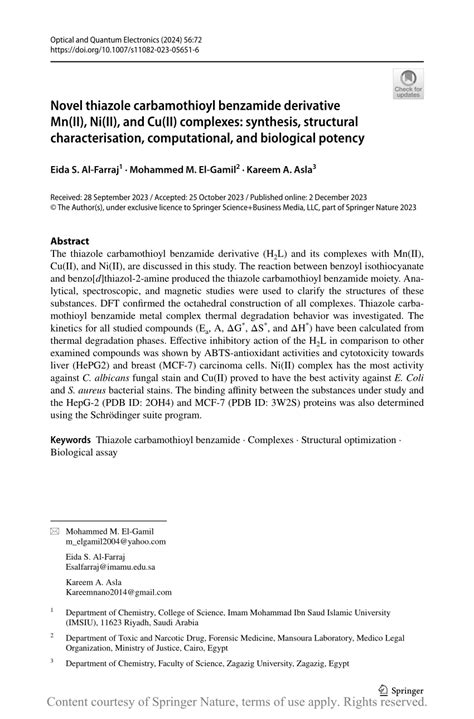 Novel Thiazole Carbamothioyl Benzamide Derivative Mnii Niii And Cuii Complexes