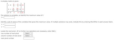 Solved A Simplex Matrix Is Given