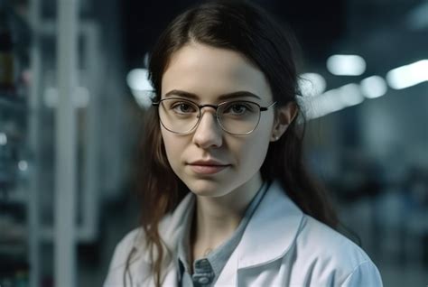 Premium Ai Image Young Successful Female Worker Of Scientific Laboratory In Whitecoat And