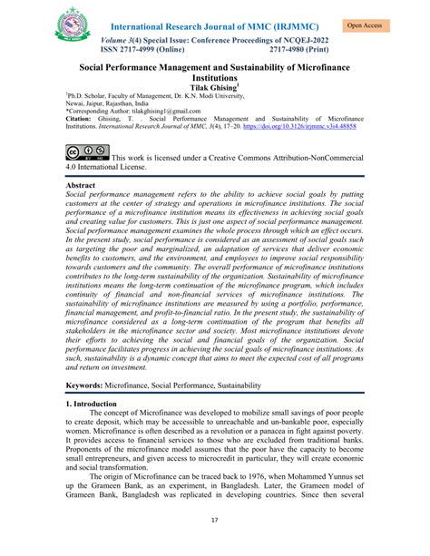 Pdf Social Performance Management And Sustainability Of Microfinance Institutions