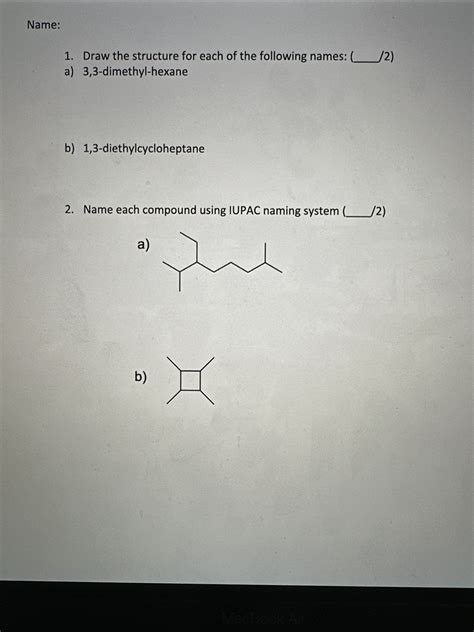 Solved 1 Draw The Structure For Each Of The Following