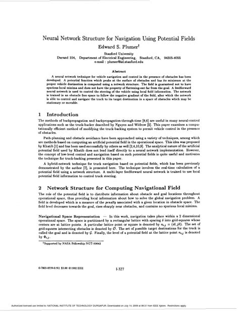 Pdf Neural Network Structure For Navigation Using Potential Fields Dokumentips