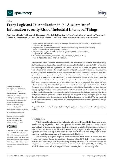 Pdf Fuzzy Logic And Its Application In The Assessment Of Information Security Risk Of