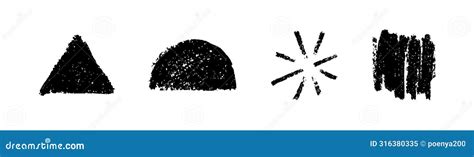 Triangle Circle Scratch Basic Geometric Shapes Set Hand Drawn Noise Grunge Pencil Charcoal Or