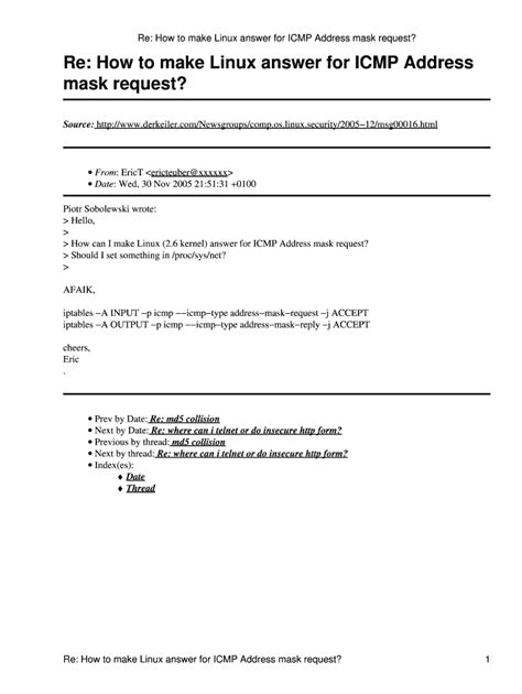 Fillable Online Re How To Make Linux Answer For Icmp Address Mask