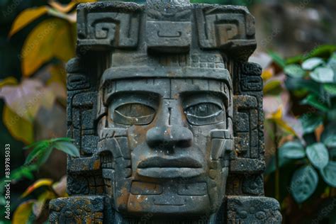 Olmec Sculpture Carved From Stone Mayan Symbol Big Stone Head Statue
