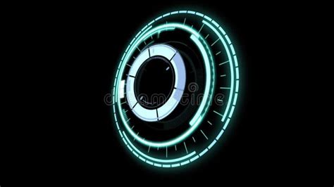 animation of abstract shapes over neon round scanner against black