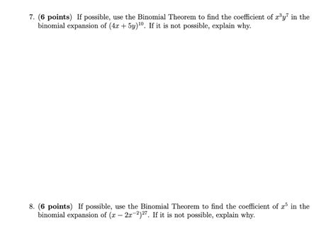 Solved Points If Possible Use The Binomial Theorem Chegg