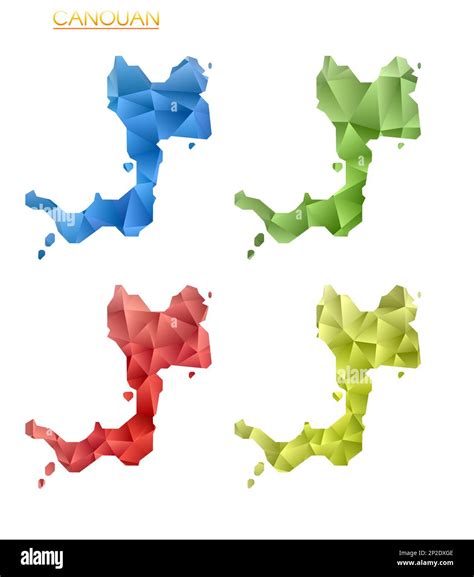 Set Of Vector Polygonal Maps Of Canouan Bright Gradient Map Of Island In Low Poly Style Stock