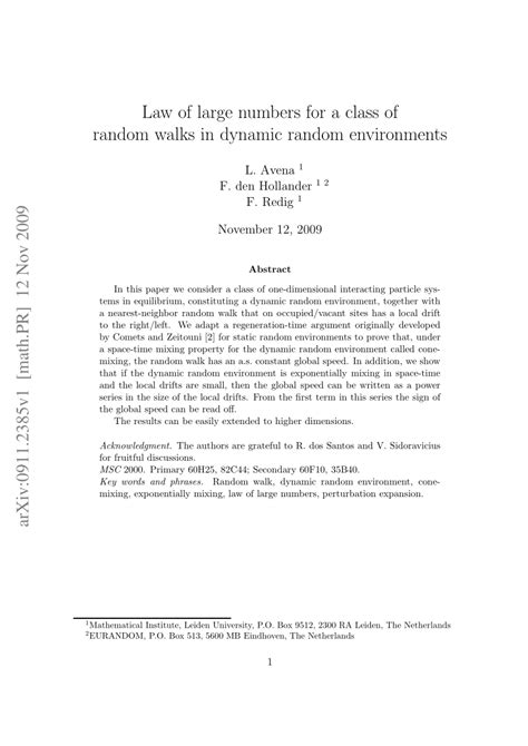 Pdf Law Of Large Numbers For A Class Of Random Walks In Dynamic Random Environments