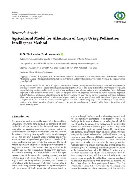 Pdf Agricultural Model For Allocation Of Crops Using Pollination Intelligence Method