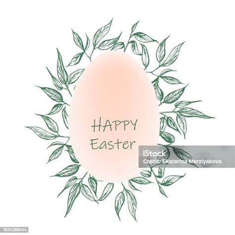 부활절 인사말 카드입니다 나뭇잎과 부활절 달걀을 가진 벡터 그림 웹 배너 포스터 카드 종이 인쇄 엽서 전단지에 대한 디자인 0명에 대한 스톡 벡터 아트 및 기타 이미지