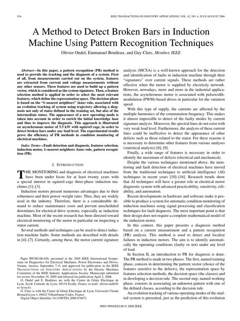 Pdf A Method To Detect Broken Bars In Induction Machine Using Pattern Recognition Techniques