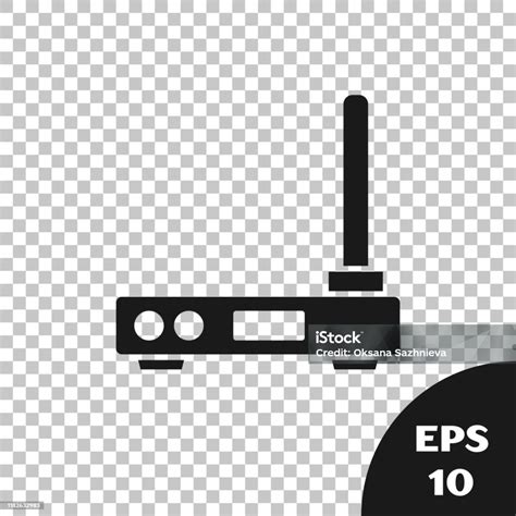 투명 한 배경에 격리 된 블랙 라우터 및 Wifi 신호 기호 아이콘 무선 이더넷 모뎀 라우터 컴퓨터 기술 인터넷 벡터 일러스트레이션 0명에 대한 스톡 벡터 아트 및 기타