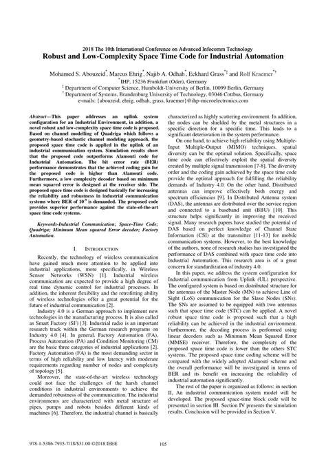 Pdf Robust And Low Complexity Space Time Code For Industrial Automation