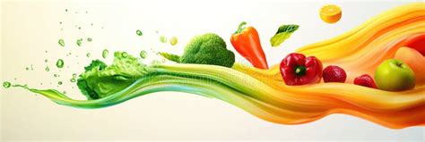 Dynamic Flow Of Fresh Groceries In Vibrant Colors With Smooth Liquid