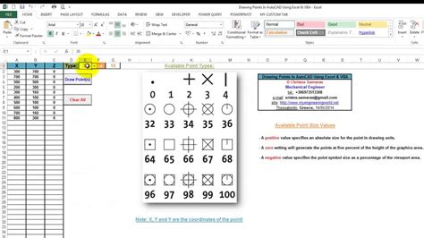 Drawing Points In Autocad Using Excel And Vba Youtube