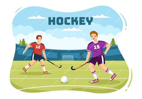 Deporte De Jugador De Hockey Con Palo Y Patines En Campo Verde Para