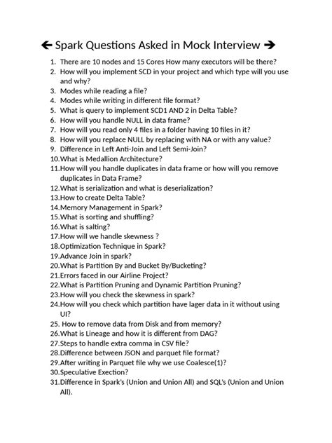 Spark Questions Asked In Mock Interview Pdf