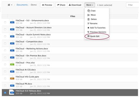 FileCloud Quick Edit Microsoft Office Documents