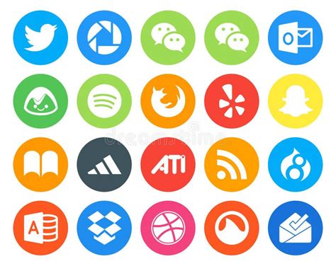 20 Social Media Icon Pack Including Microsoft Access Rss Firefox Ati Editorial Photo