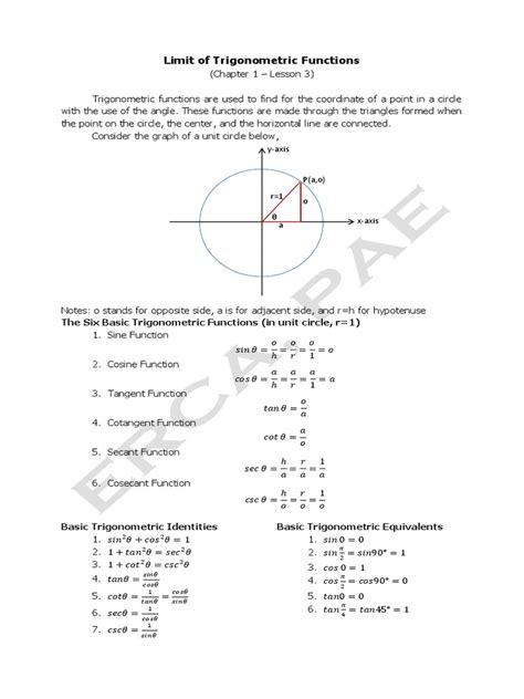 C1l3 Limit Of Trigonometric Functions Pdf Teaching Methods