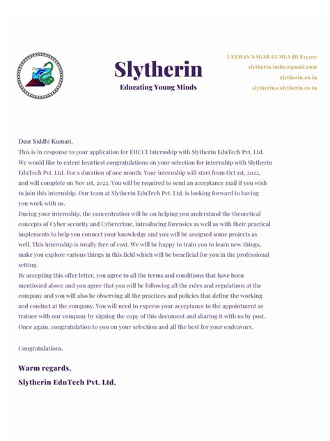 Siddhi Kumari On Linkedin Internship Ethicalhacking Cybercrime Slytherin