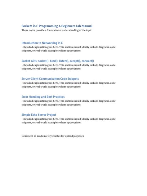 Sockets In C Programming A Beginners Lab Manual Pdf