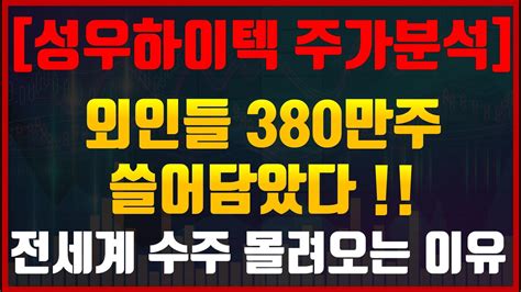 성우하이텍 주가분석 외인들 380만주 쓸어담았다 전세계 수주 몰려오는 이유 성우하이텍 주가전망 성우하이텍 목표가 성우하이텍 분석 성우하이텍 부품 Youtube