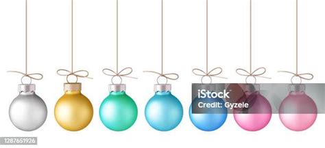 흰색에 고립 된 밧줄 장식 파스텔 색상 크리스마스 공 세트 새해 장식 벡터에 대한 스톡 벡터 아트 및 기타 이미지 벡터 크리스마스 12월 Istock
