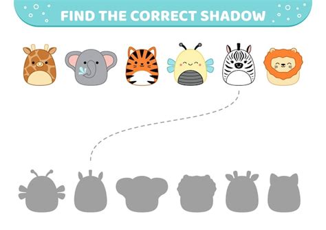 Африканские животные Squishmallow найдите правильную тень игра сопоставления теней каваи