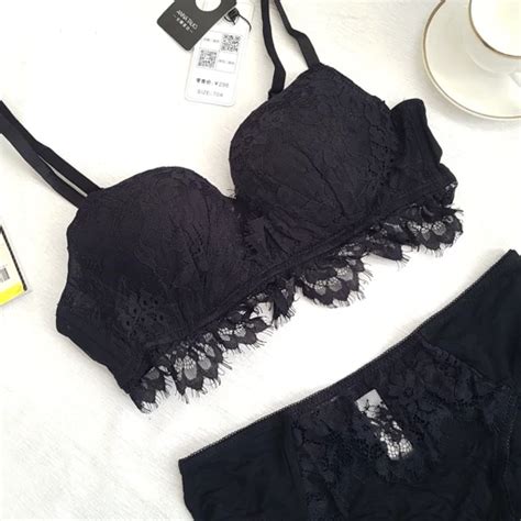 خرید و قیمت ست لباس زیر سوتین گیپور کاپدار خارجی وارداتی رنگ مشکی سایز