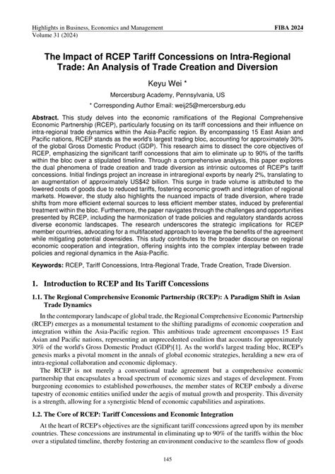 Pdf The Impact Of Rcep Tariff Concessions On Intra Regional Trade An Analysis Of Trade