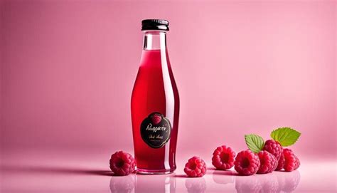 Bottle Of Raspberry Juice With Cute Raspberry Premium Ai Generated Image