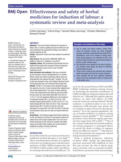 Pdf Effectiveness And Safety Of Herbal Medicines For Induction Of Labour A Systematic Review