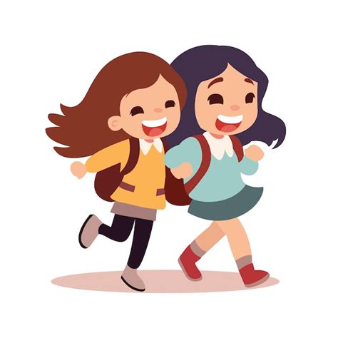 Dos Lindas Ni As Cogidas De La Mano Van A La Escuela Juntas El D A De La Amistad Arte Vectorial