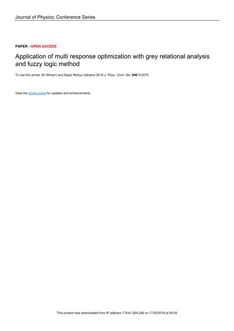 PDF Application Of Multi Response Optimization With Grey Relational