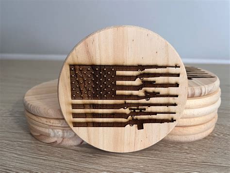 American Flag Gun Coaster Wooden Coaster Ts For Gun Lovers Patriotic