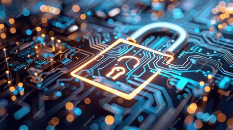 Futuristic Cybersecurity With Digital Lock On Circuit Board Encryption Firewall And Robotics Aig