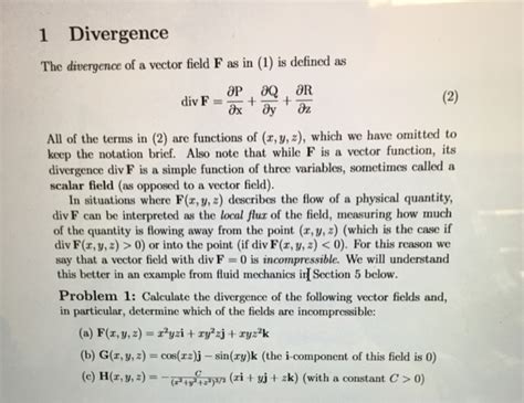 solved 1 divergence the divergence of a vector field f as in