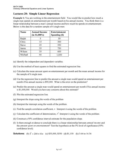 Lecture 20 3499 Ordinary Differential Equations And Linear Systems Lectures 20 Simple Linear