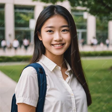 Premium Ai Image Cute Asian Student Girl With Smiling Ai Generated