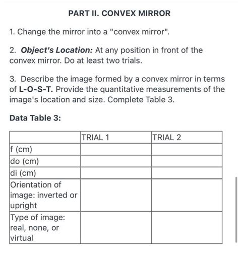 Solved PART II CONVEX MIRROR 1 Change The Mirror Into A Chegg Com