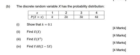 Solved B The Discrete Random Variable X Has The Probability Chegg