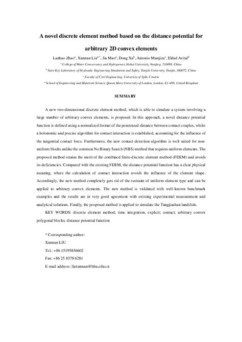 Pdf A Novel Discrete Element Method Based On The Distance Potential