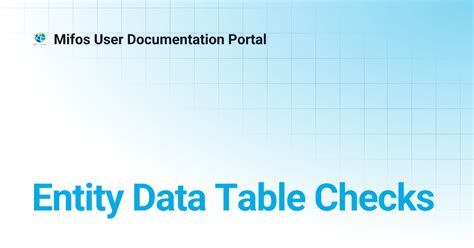 Entity Data Table Checks Mifos User Documentation Portal