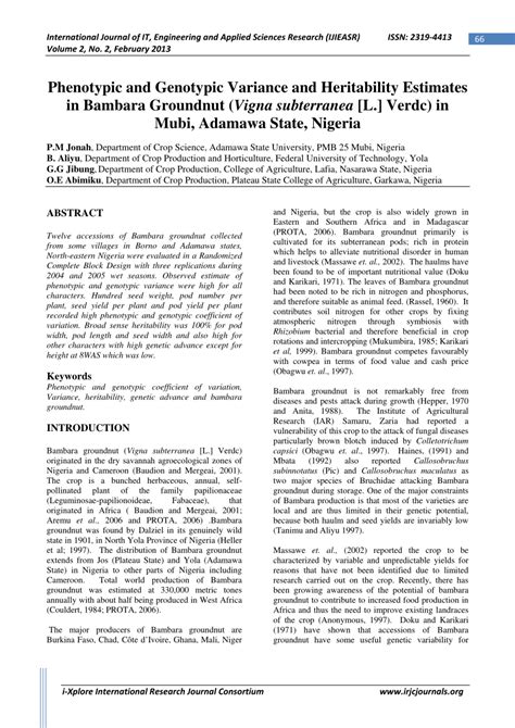 Pdf Phenotypic And Genotypic Variance And Heritability Estimates In
