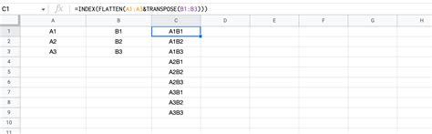 Concatenation Google Sheets Concatenate Every ColumnA Values With Every ColumnB Values Stack