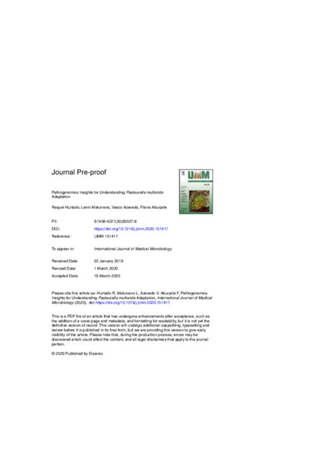 Pdf Pathogenomics Insights For Understanding Pasteurella Multocida Adaptation