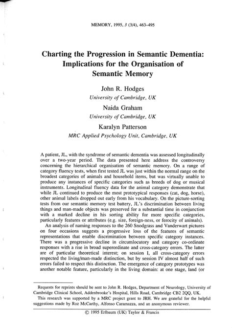 Pdf Charting The Progression In Semantic Dementia Implications For The Organisation Of